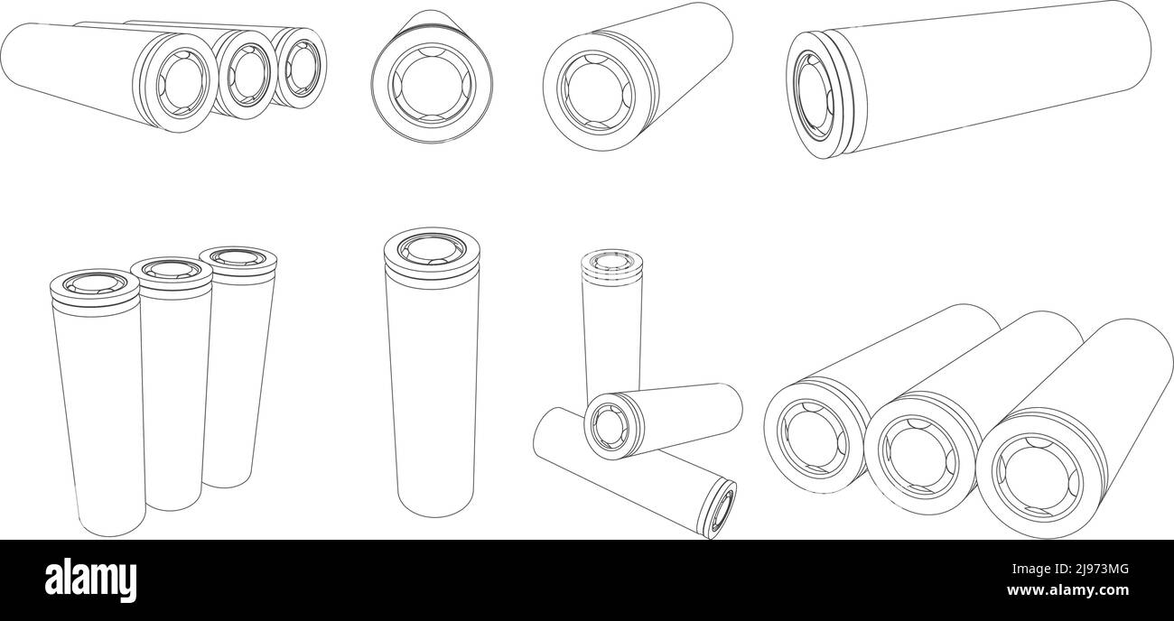Vector cylindrical 18650 lithium ion batteries outline 3d views Stock ...