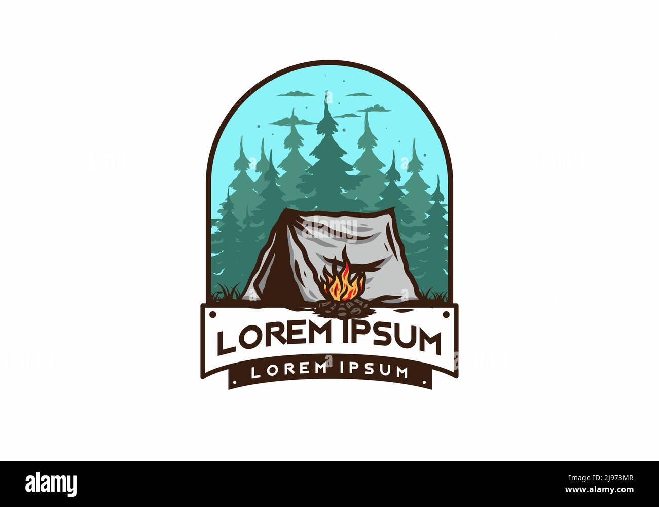 Forest camping with bonfire illustration badge design Stock Vector ...