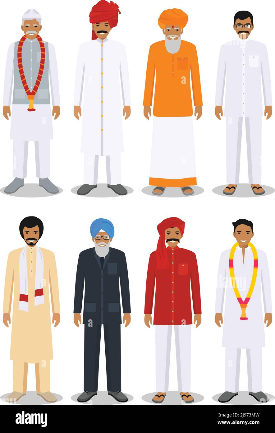 Detailed illustration of different standing indian men in the ...