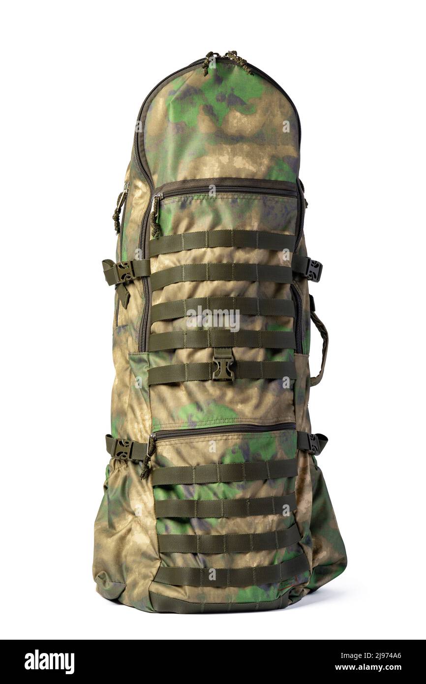 Military backpack isolated on a white background Stock Photo - Alamy