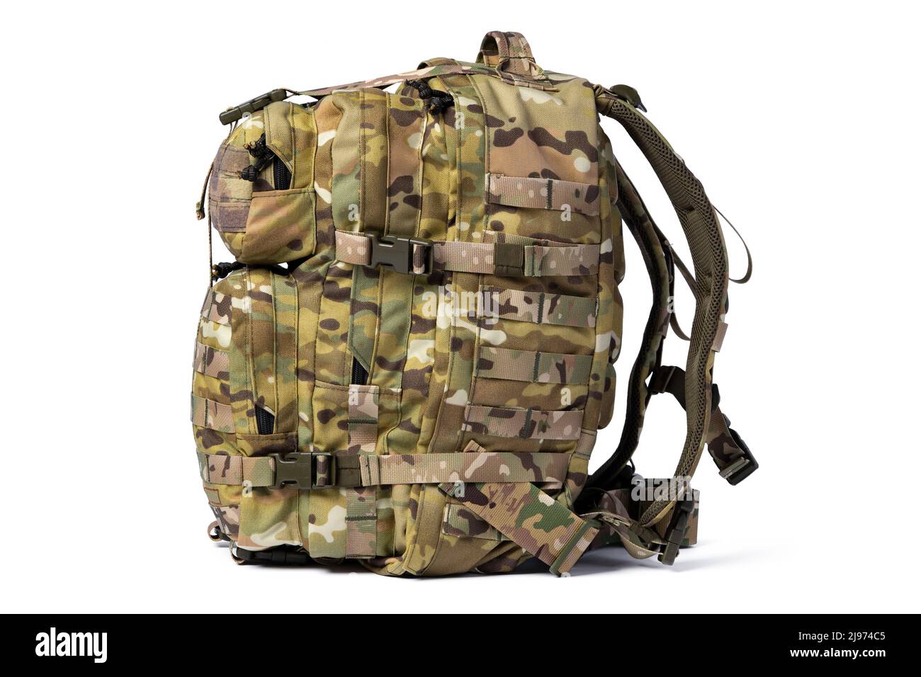 Military backpack isolated on a white background Stock Photo - Alamy
