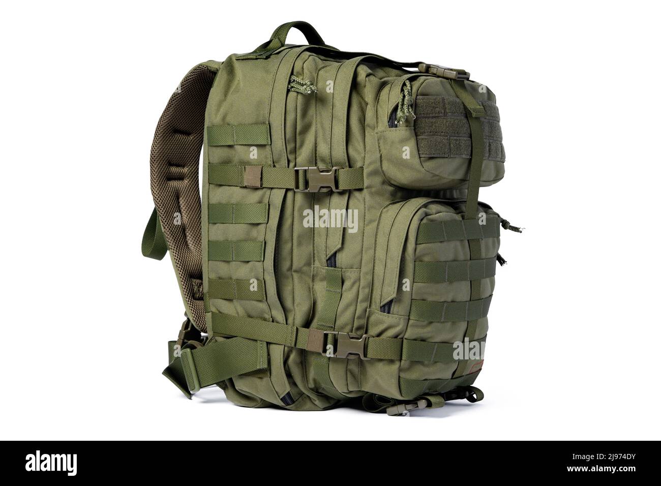 Military backpack isolated on a white background Stock Photo - Alamy