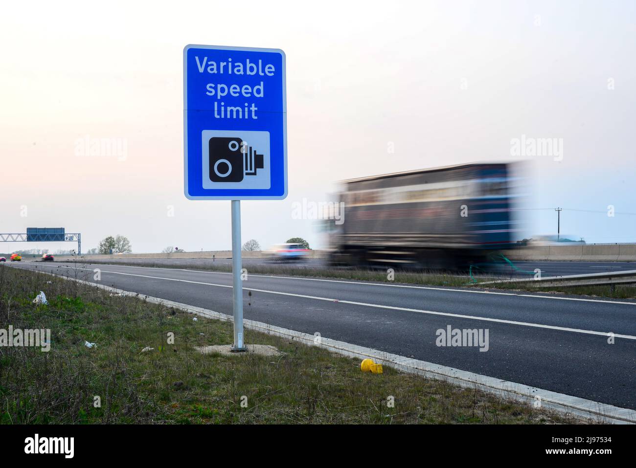 Speed limit sign on A14 Stock Photo - Alamy