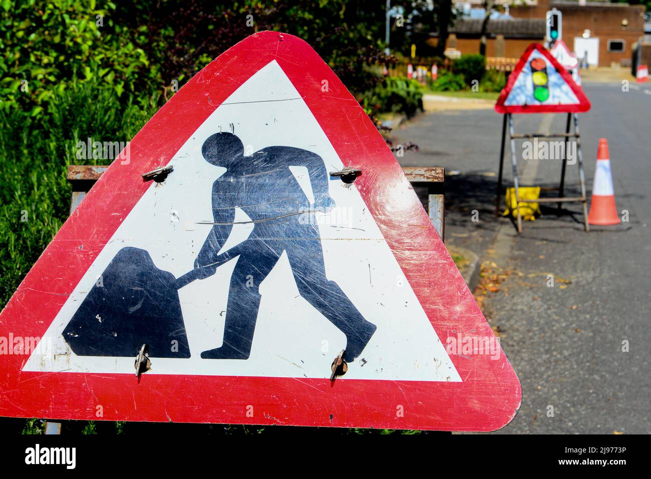 Close up of Roadwork sign Stock Photo - Alamy