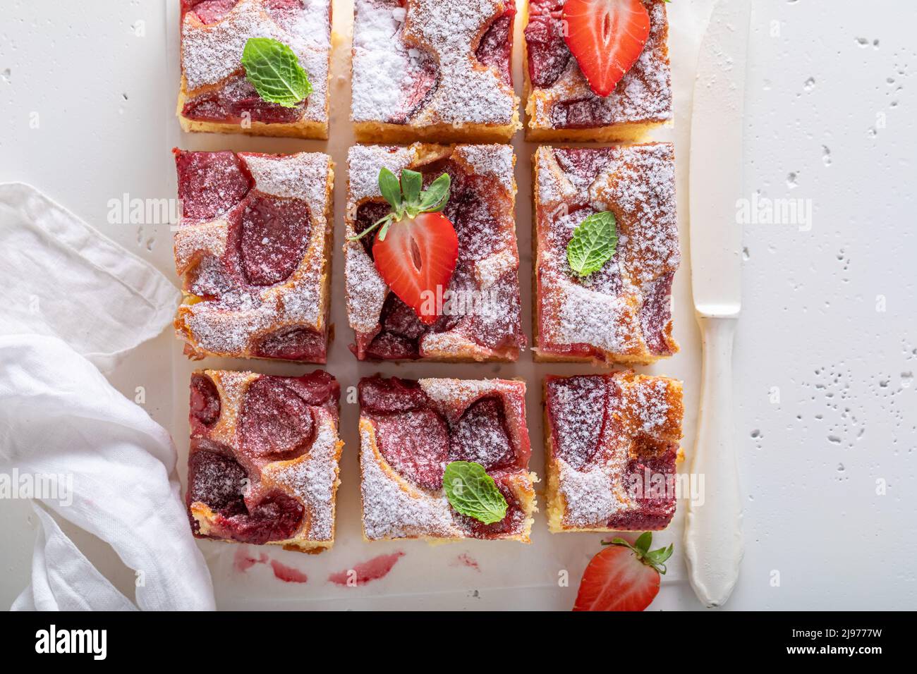 Homemade and sweet strawberry cake made of yeast dough. Summer fruit ...