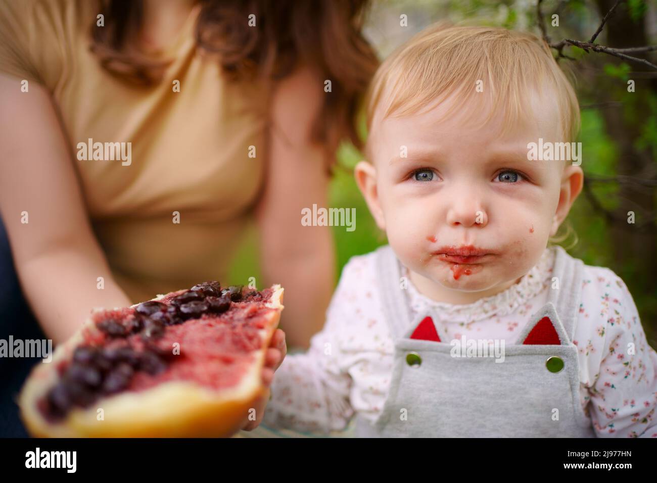 mother and daughter eat jam bread at a picnic spring Stock Photo - Alamy