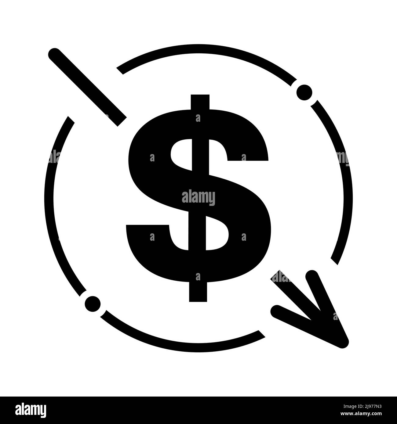 Cost reduction- decrease dollar icon. Vector symbol image isolated on ...