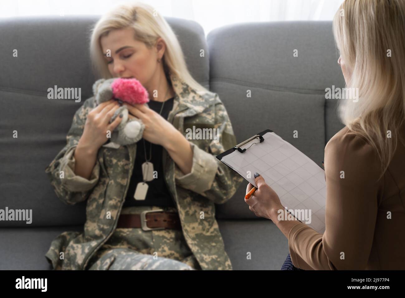 Veterans And Mental Therapy. Soldier Woman and Psychotherapist While ...