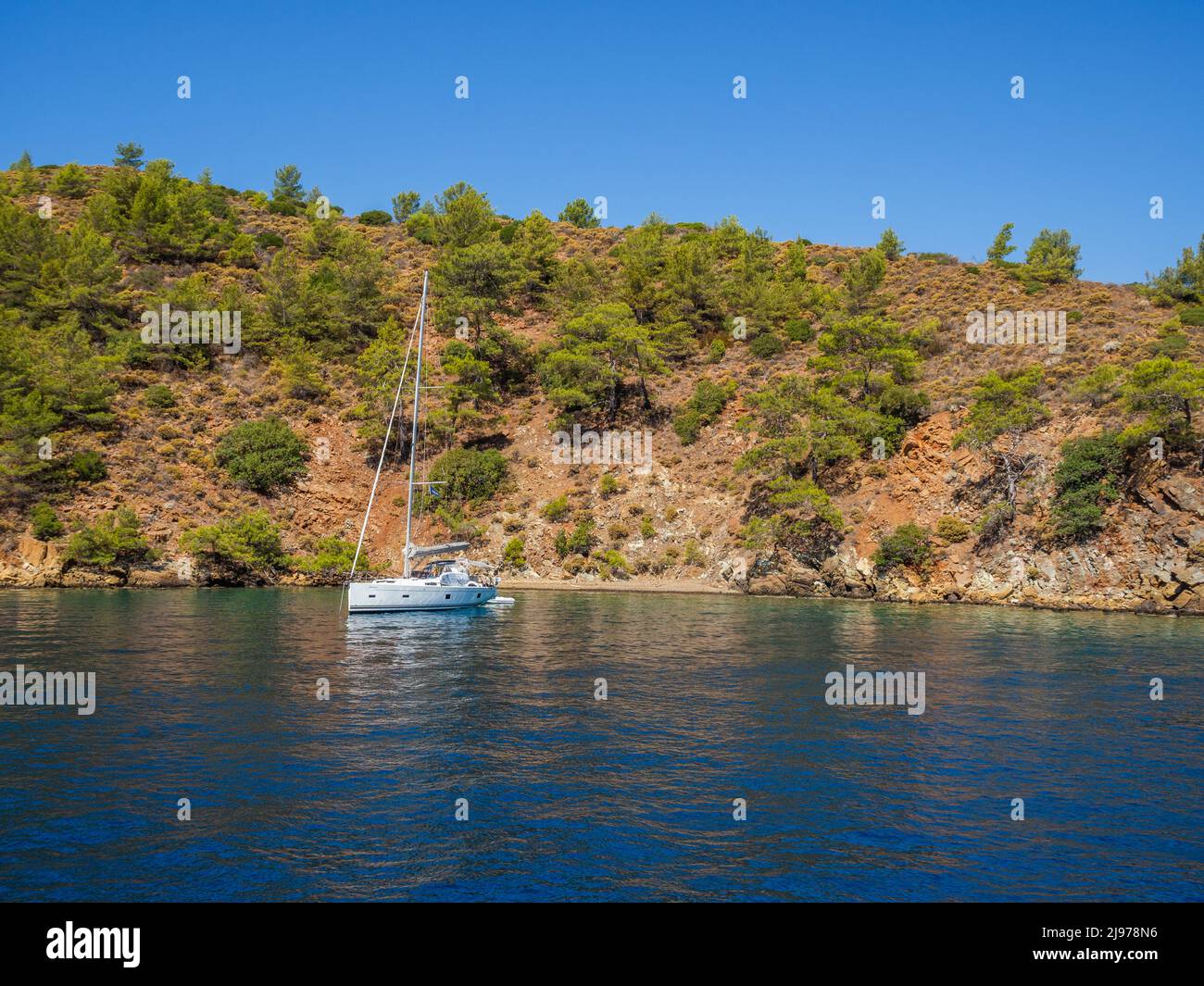 Private sailing yacht moored in the bay Göcek, Muğla, Turkey Stock ...