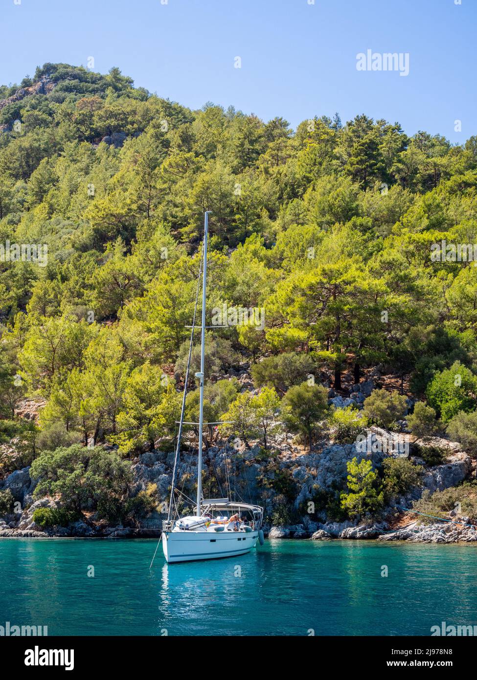 Private sailing boat anchored in one of the Gocek bays Stock Photo - Alamy