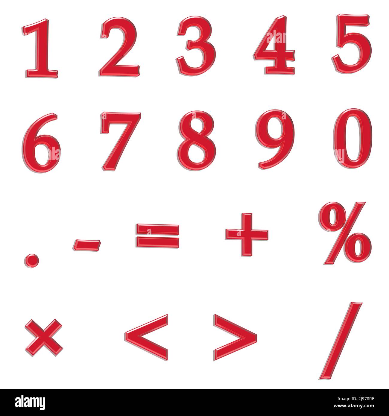 Numerical letters with percentage symbol, plus, minus, equals, and a ...
