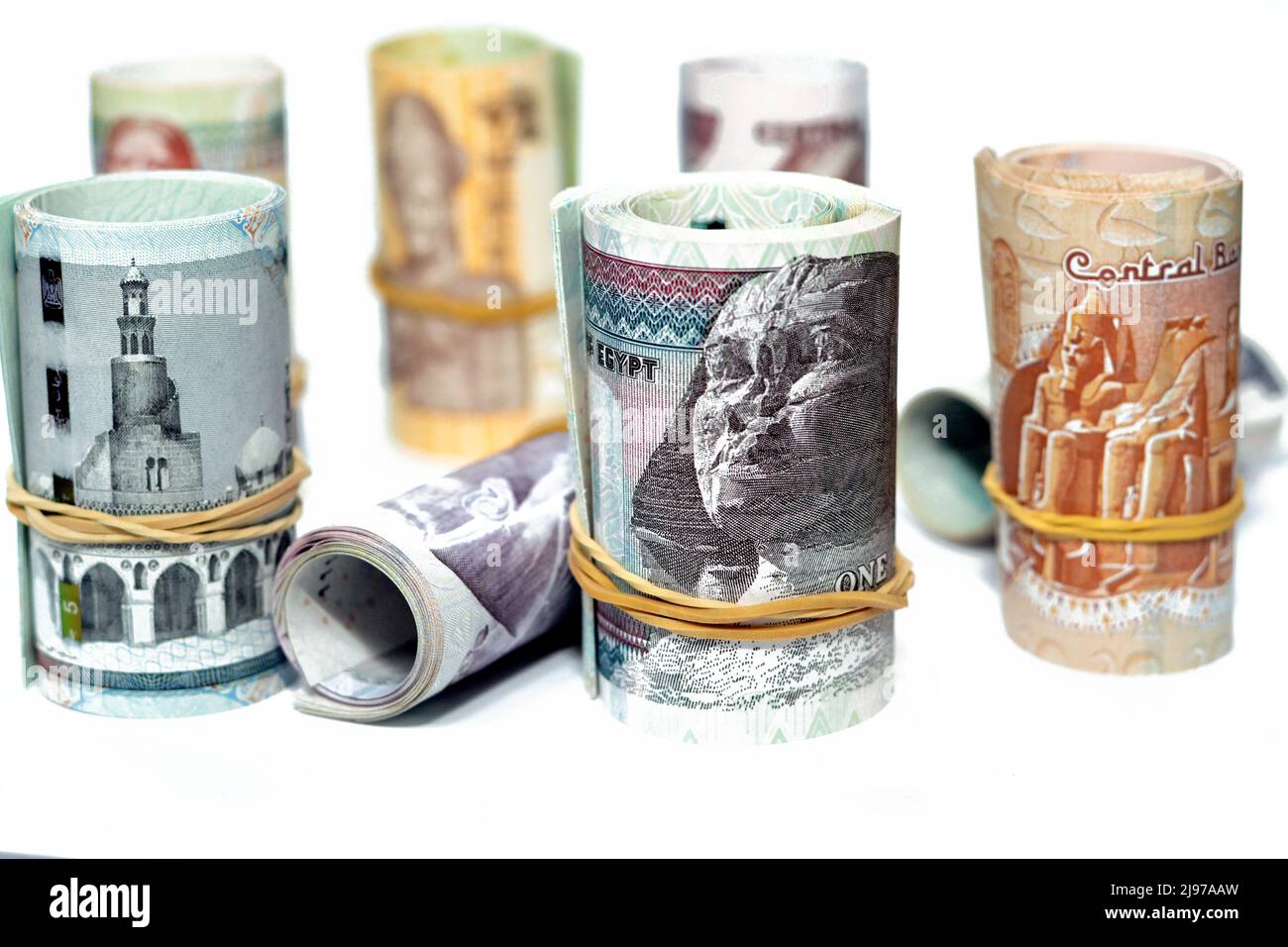 Egypt money roll pounds banknotes isolated on white background ...