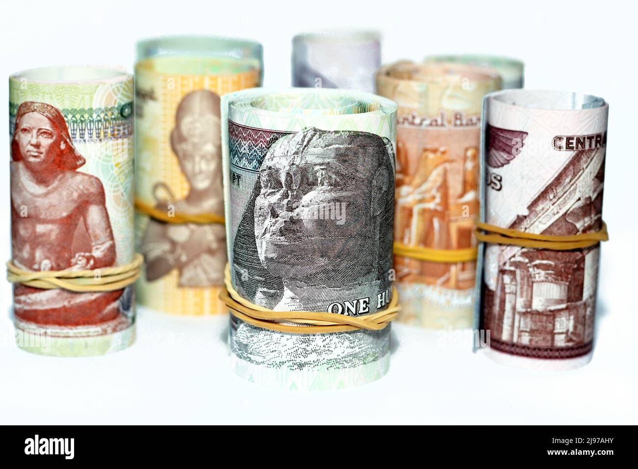 Egypt money roll pounds banknotes isolated on white background ...
