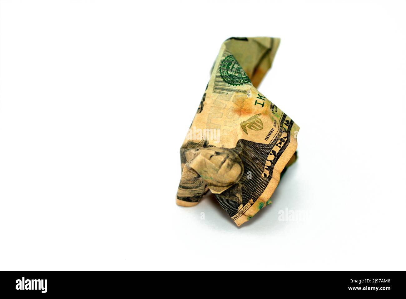 Crumpled American money note of 20 $ twenty dollars bill isolated on ...