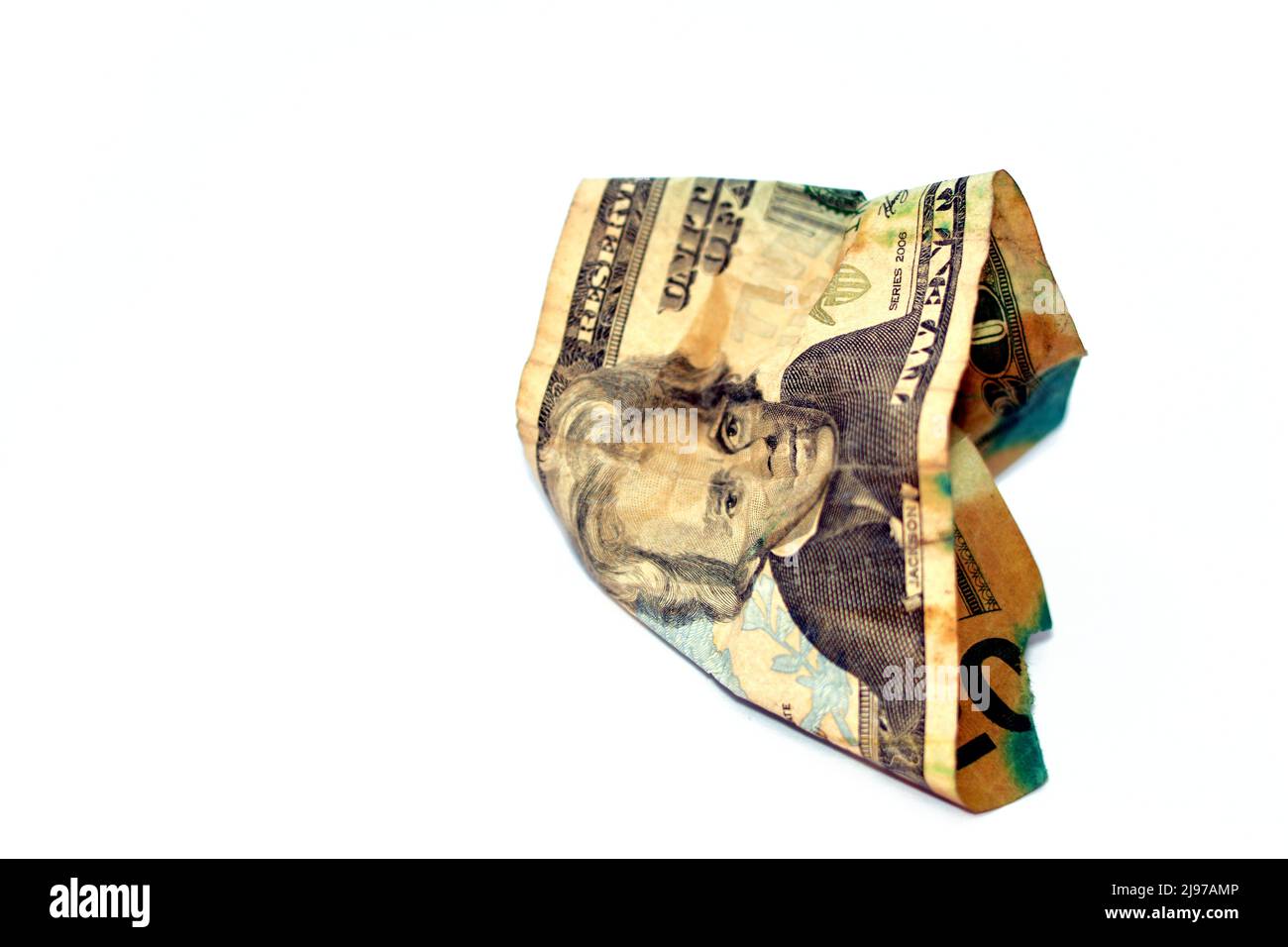 Crumpled American money note of 20 $ twenty dollars bill isolated on ...