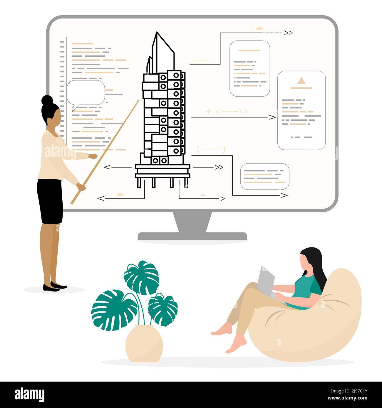 Vector illustration Teacher teaching people. Construction Architecture ...