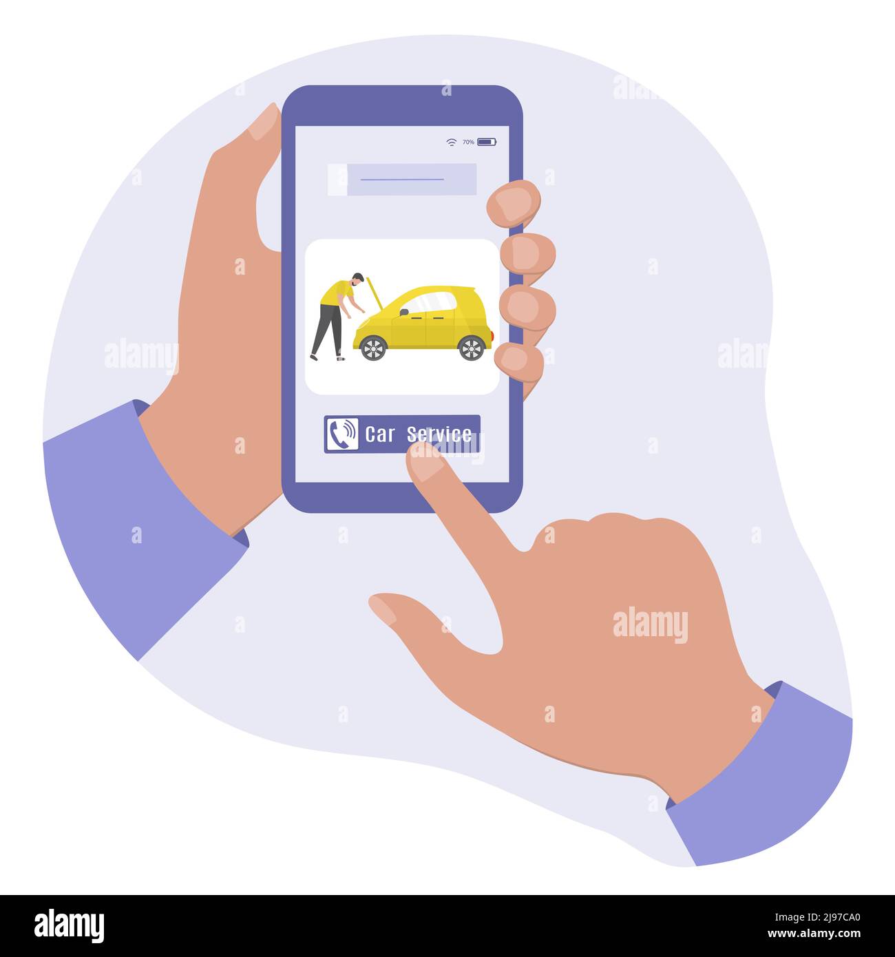 Car service vector illustration concept. Calling the car repair service ...