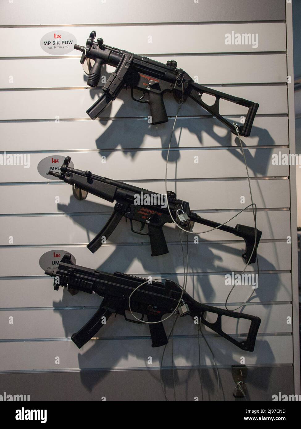Abu Dhabi, UAE - Feb.23. 2011: Heckler Koch MP5 series machie gun in ...