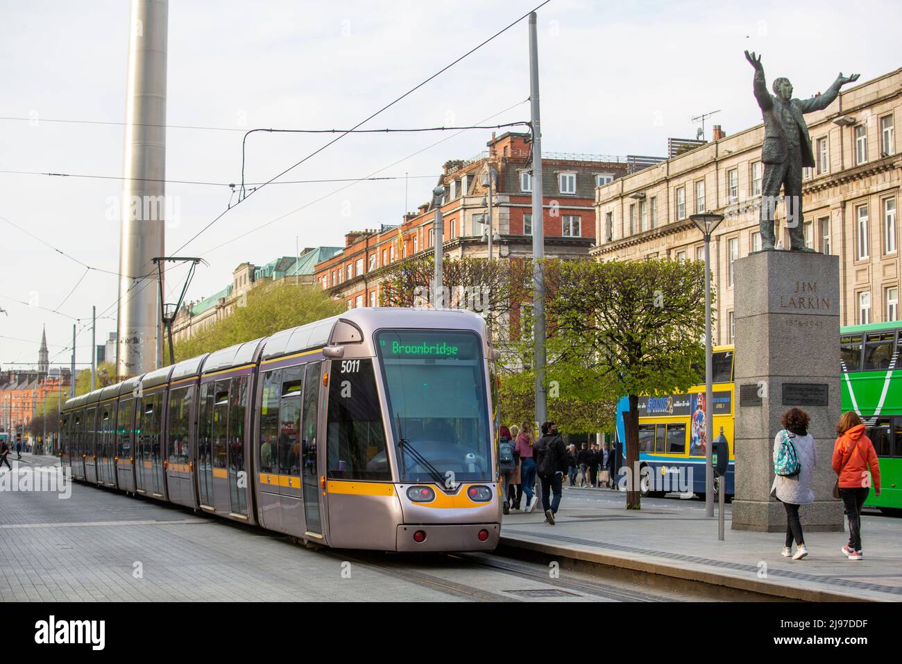 Luas tram on the move in downtown Dublin, Ireland on a nice day Stock ...