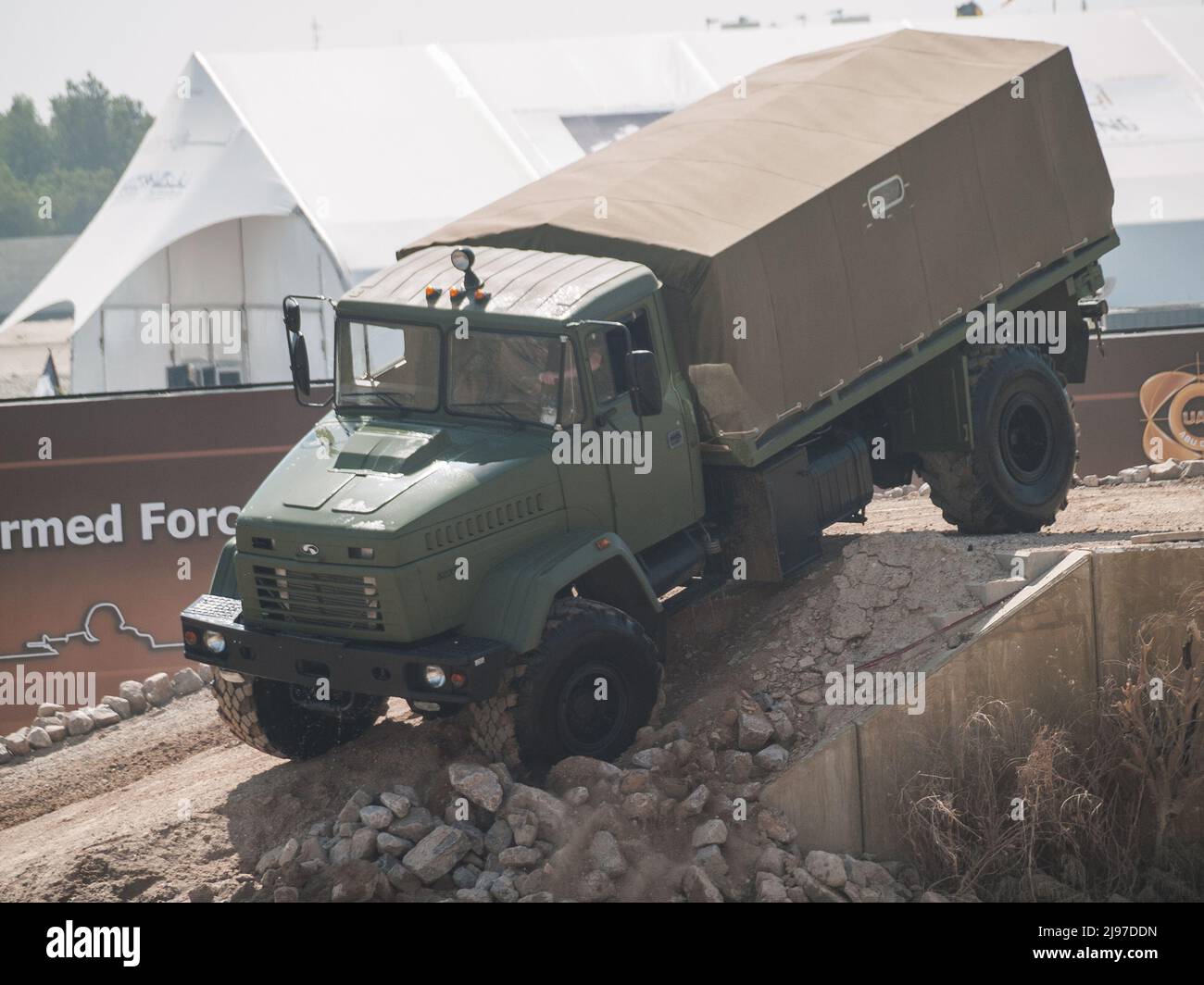 Abu Dhabi, UAE - Feb.23. 2011: KrAZ-5233BE HMTV (High Mobility Tactical ...