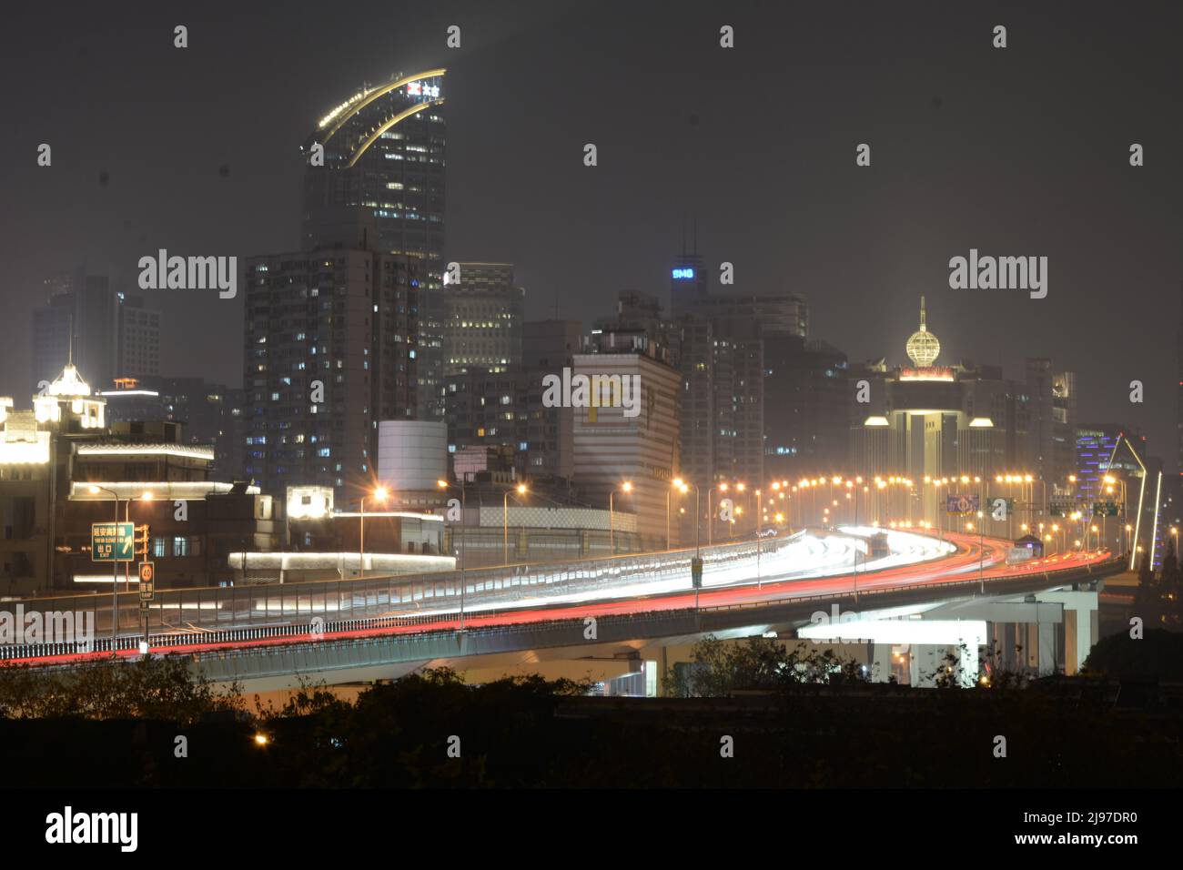 Night views of the Shanghai North-South elevated road as it passes ...