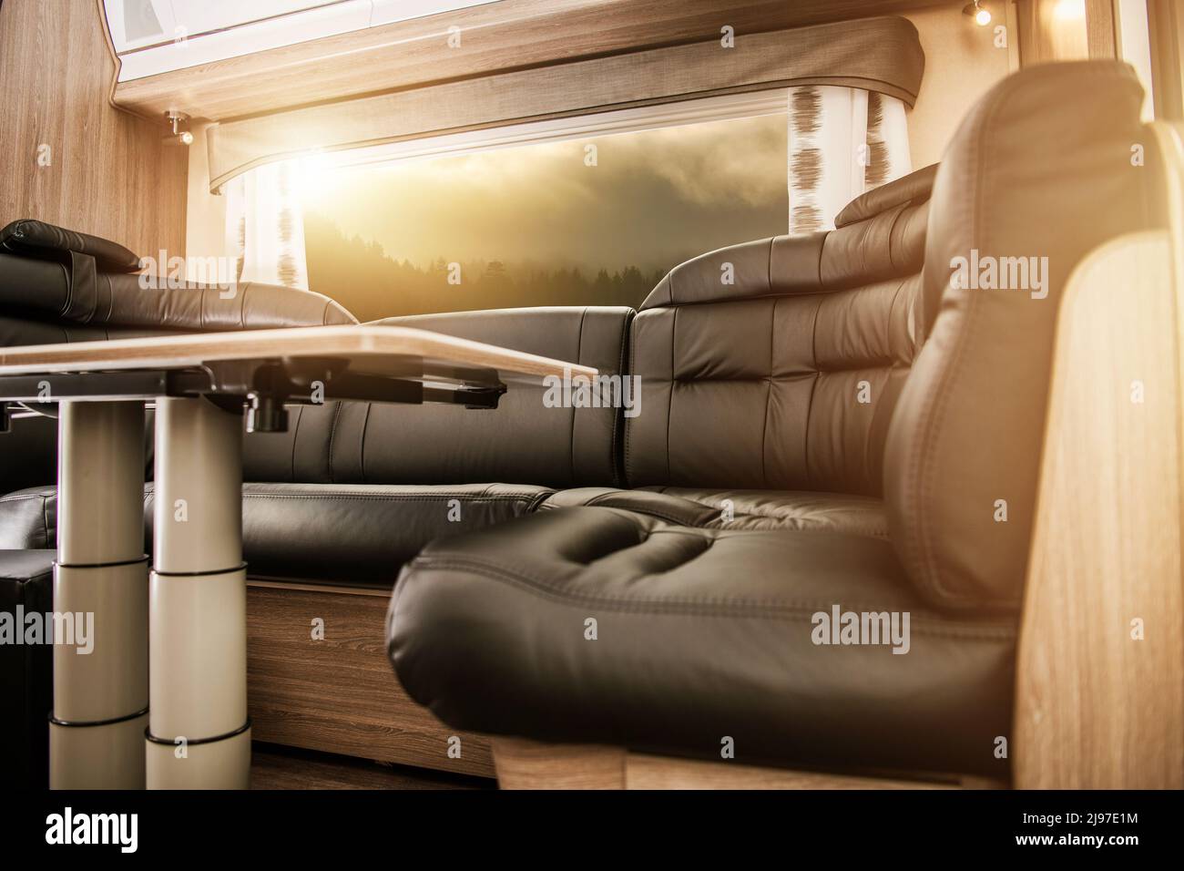 Comfortable Luxury RV Motorhome Dinette Area. Recreational Vehicle ...