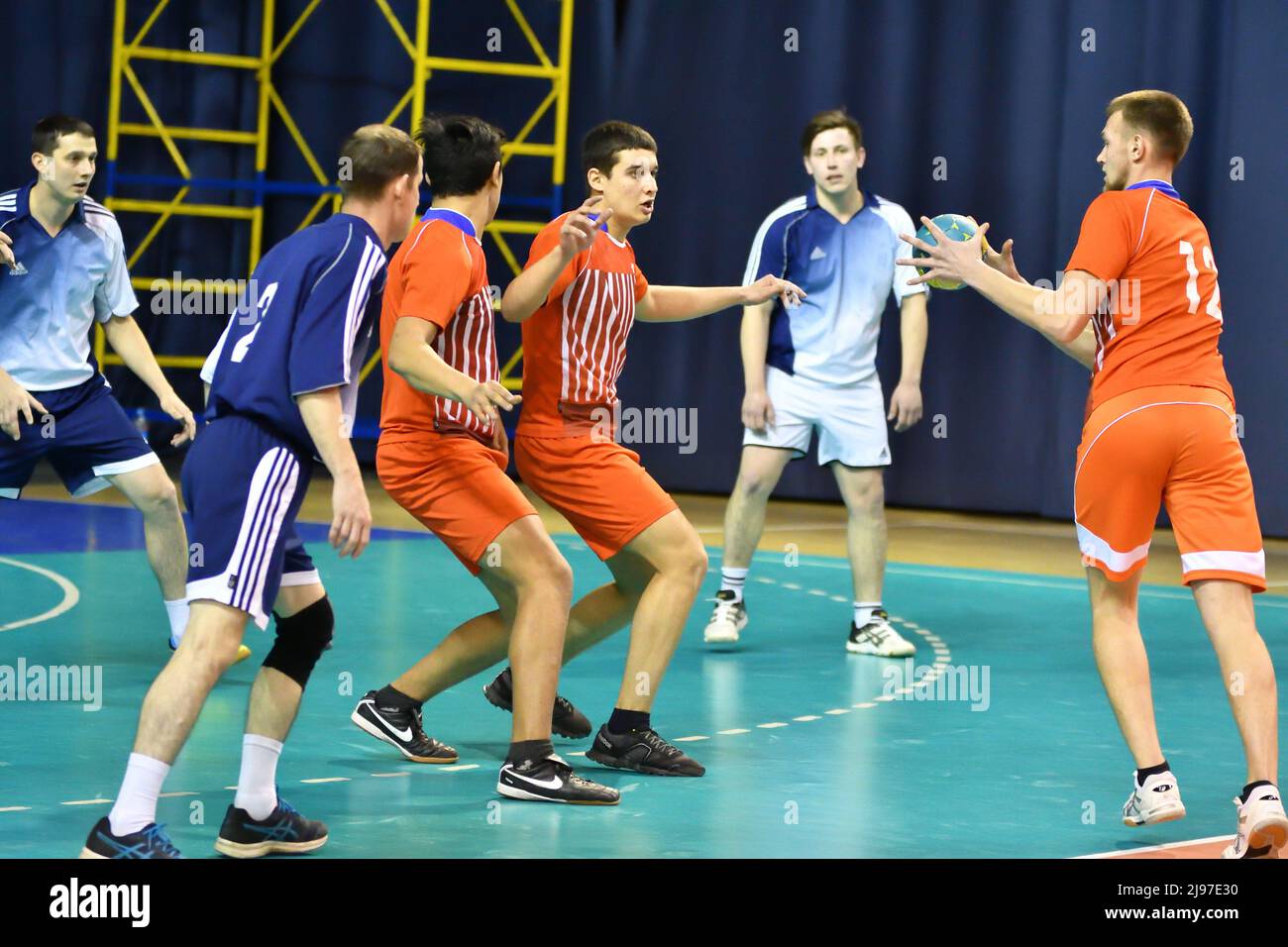 Orenburg, Russia - February12, 2018 year: boys play in handball ...