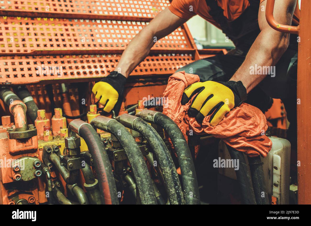 Professional Heavy Machinery Mechanic Performing Pneumatic System ...