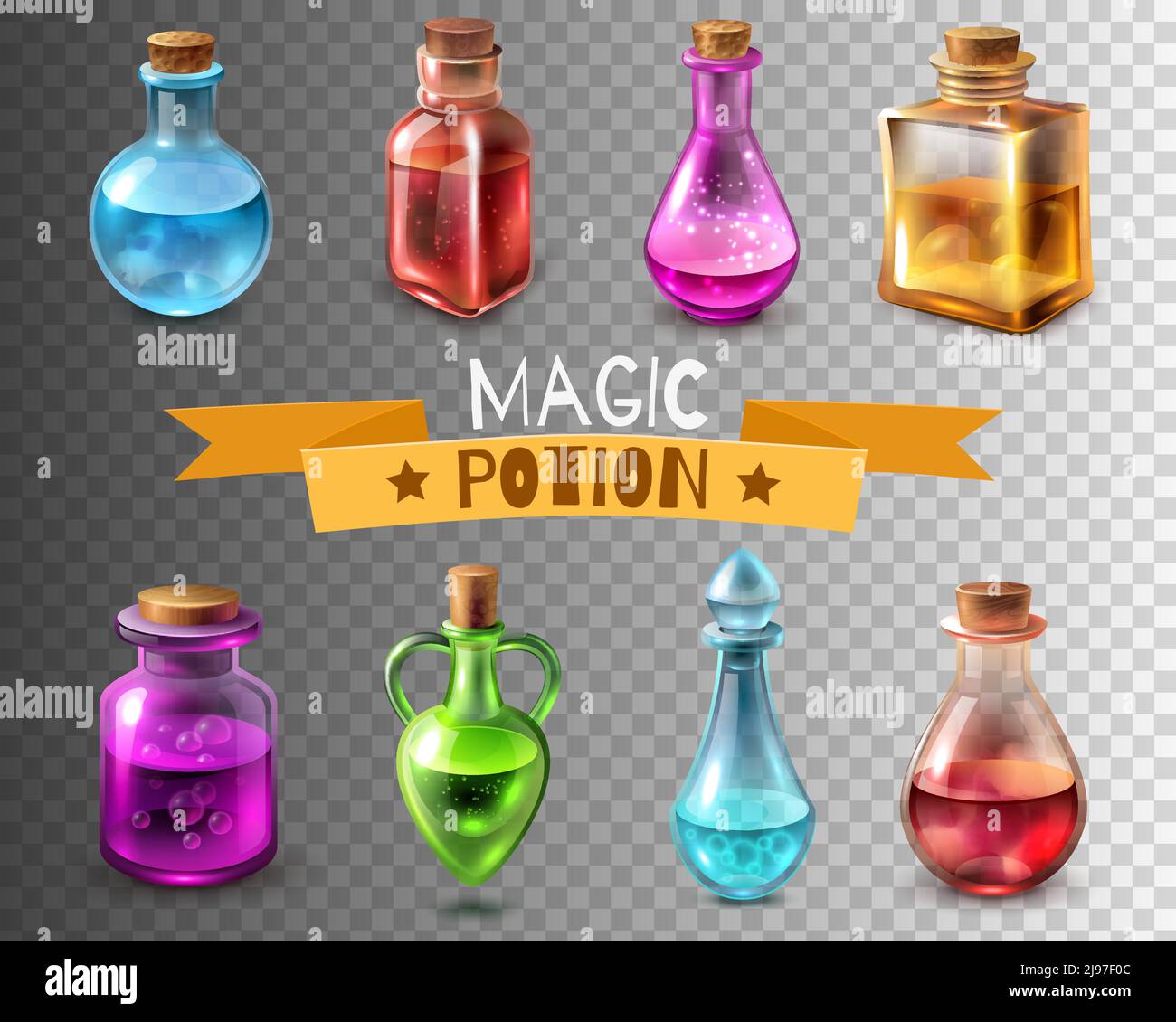 Potion bottle transparent set of isolated magic glass tube images of ...
