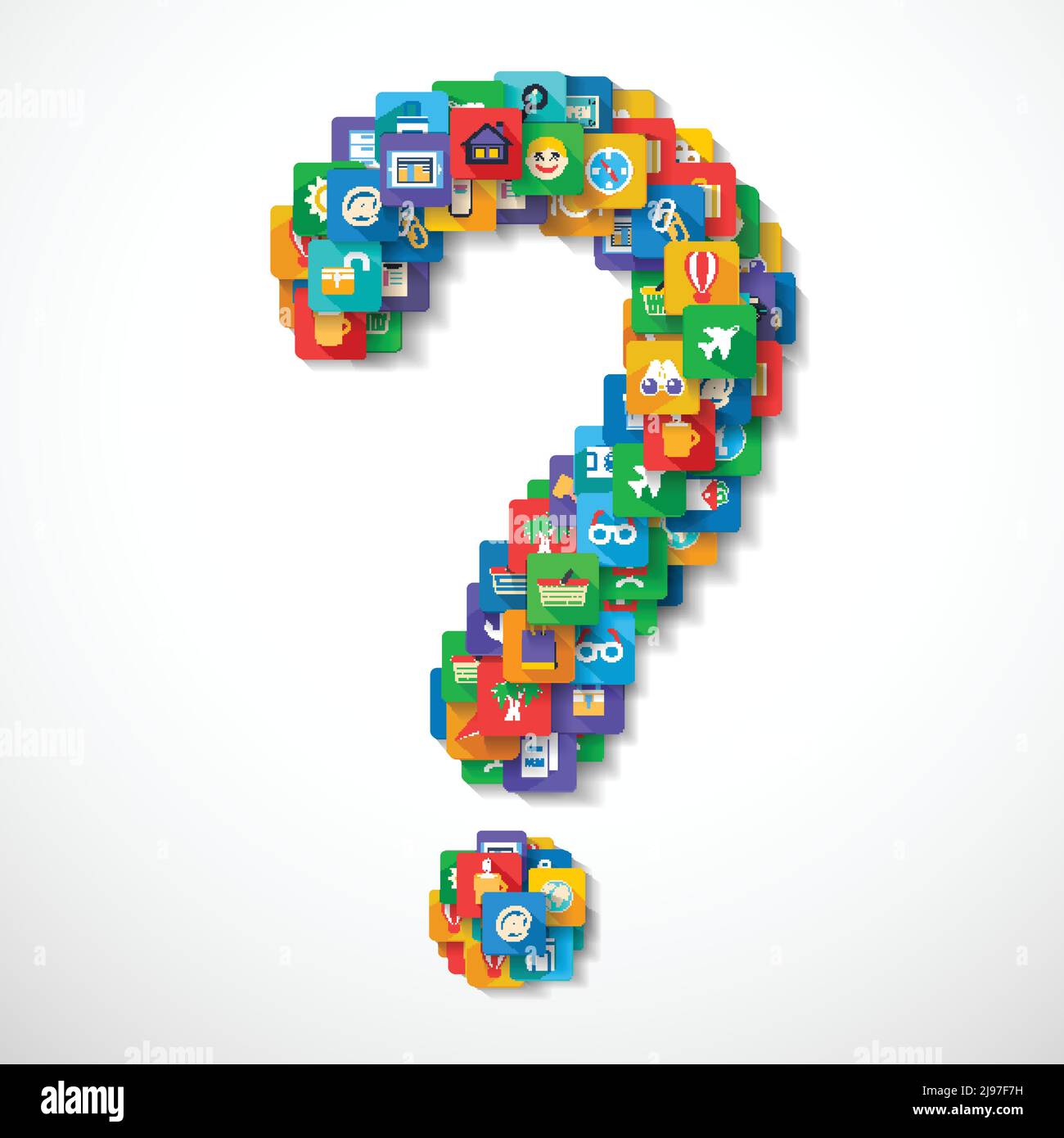Question mark made of mobile application travel icons concept vector ...