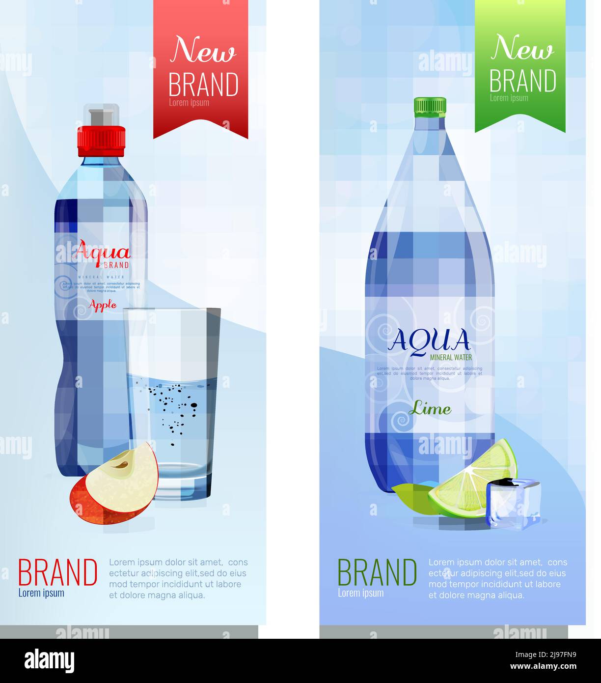 Two colored plastic bottle vertical banner set with new brand headlines ...