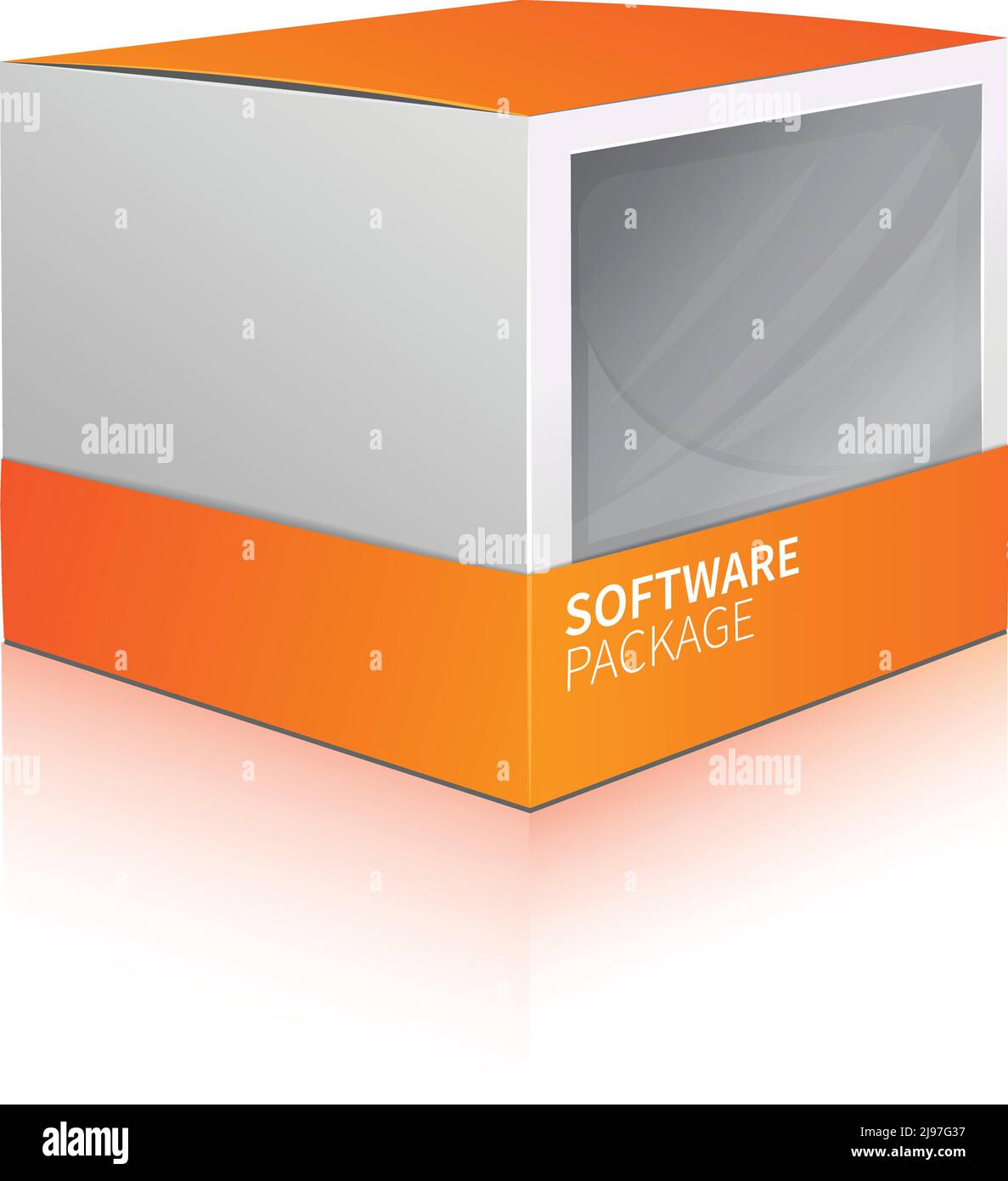 Realistic 3d orange carton software package box isolated on white background vector illustration ...