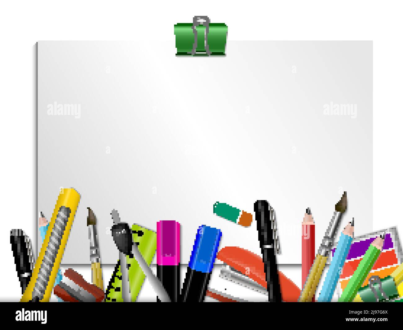 Stationery Colored Background with set of writing utensils on white ...