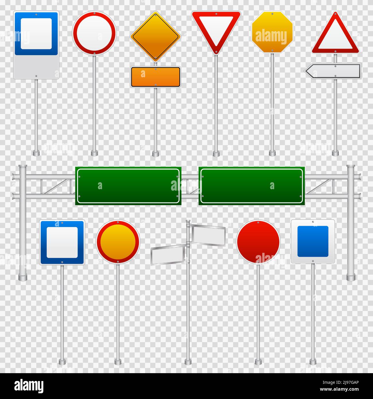 Realistic blank templates road traffic regulatory and warning signs set ...