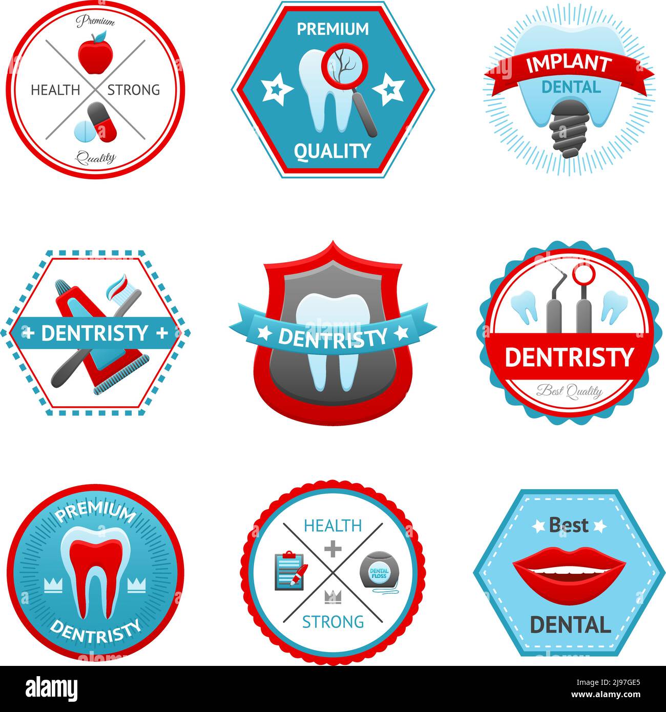 Dental emblem set with premium quality stomatology labels isolated ...