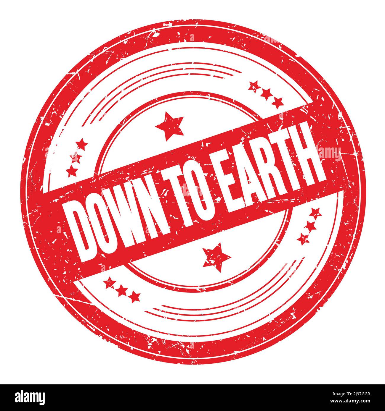 DOWN TO EARTH text on red round grungy texture stamp Stock Photo - Alamy