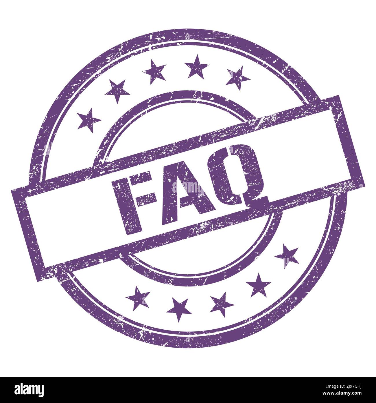 FAQ text written on purple violet round vintage rubber stamp Stock ...