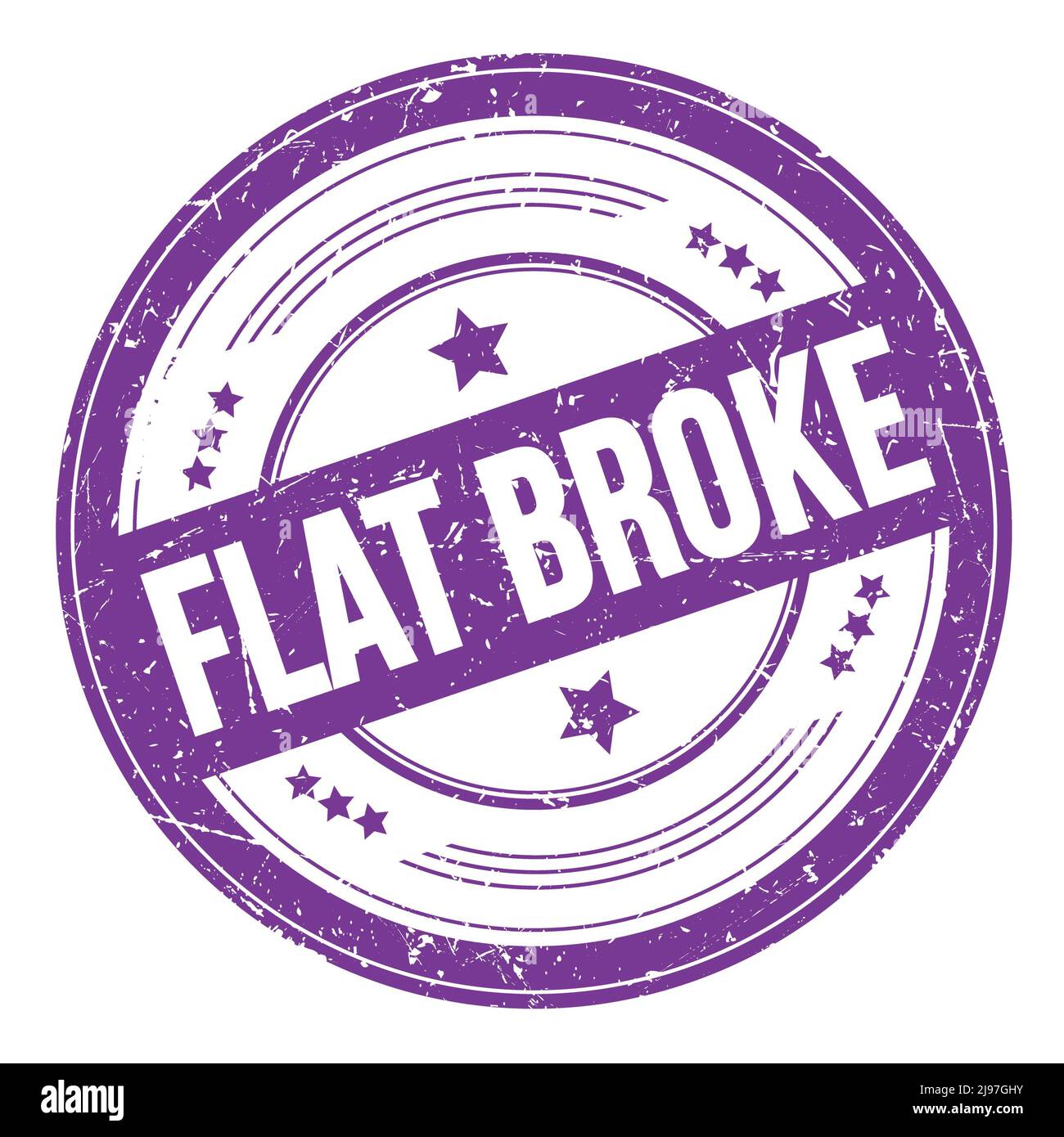 FLAT BROKE text on violet indigo round grungy texture stamp Stock Photo - Alamy
