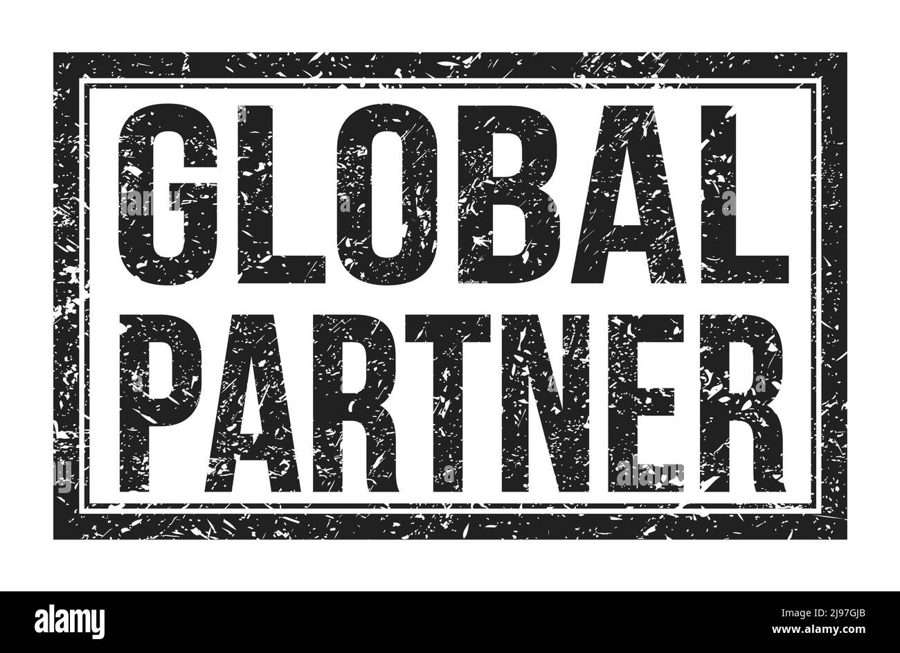 GLOBAL PARTNER, words written on black rectangle stamp sign Stock Photo ...