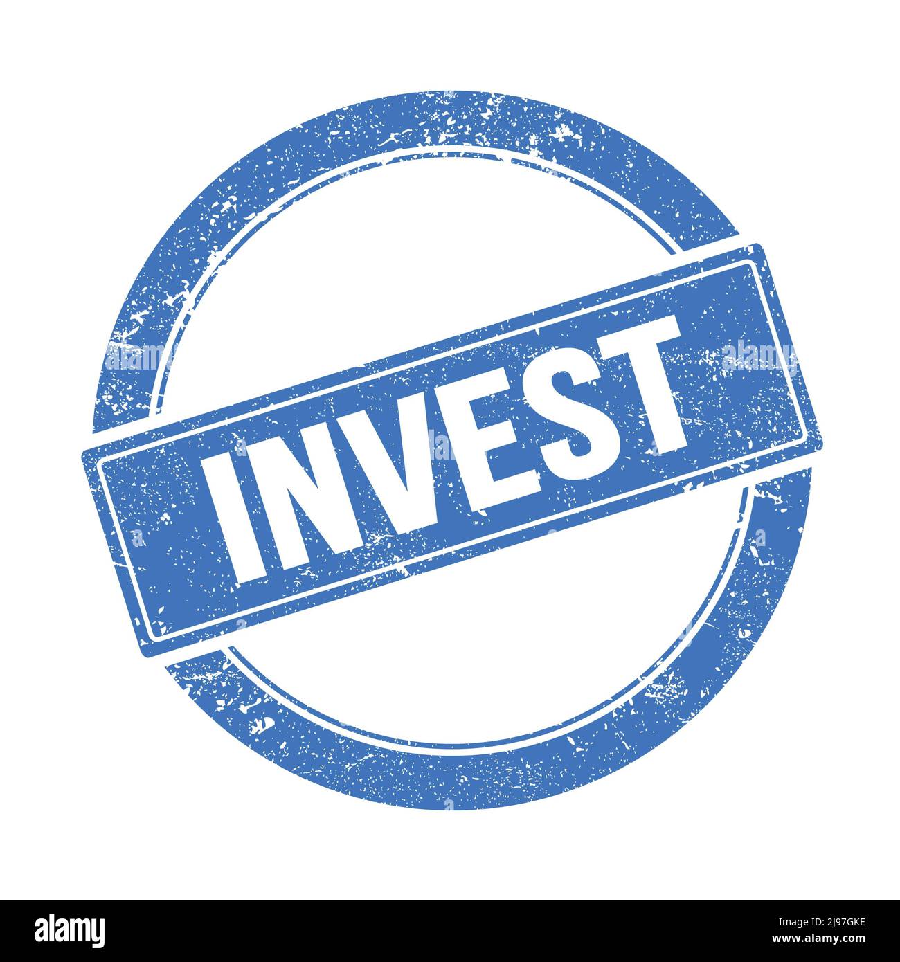 INVEST text on blue grungy round vintage stamp Stock Photo - Alamy