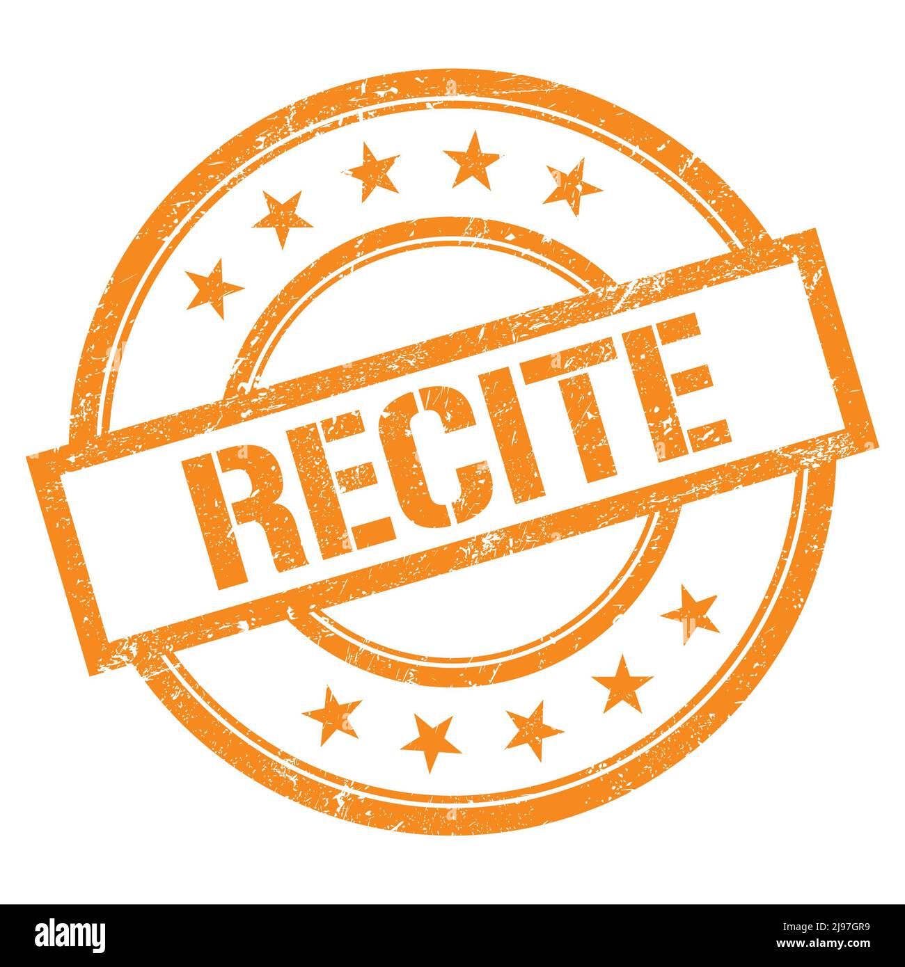 RECITE text written on orange round vintage rubber stamp Stock Photo ...