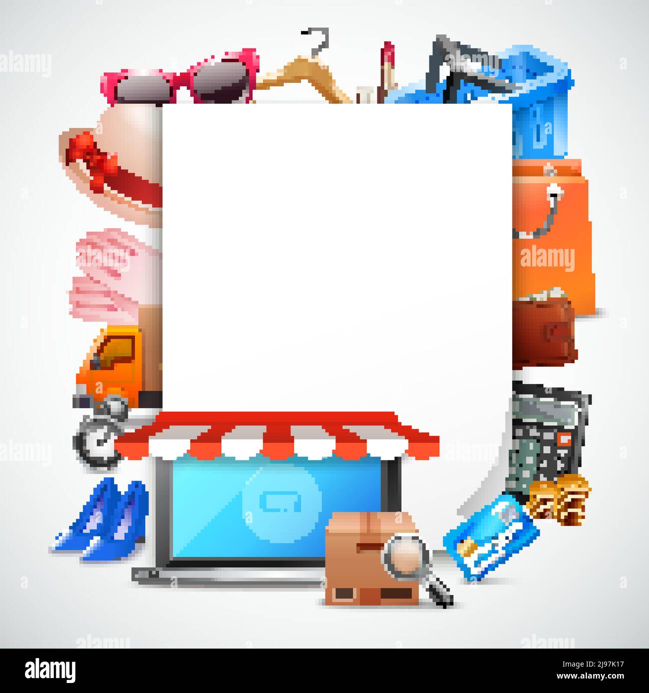 Online shopping realistic images composition with piece of paper ...