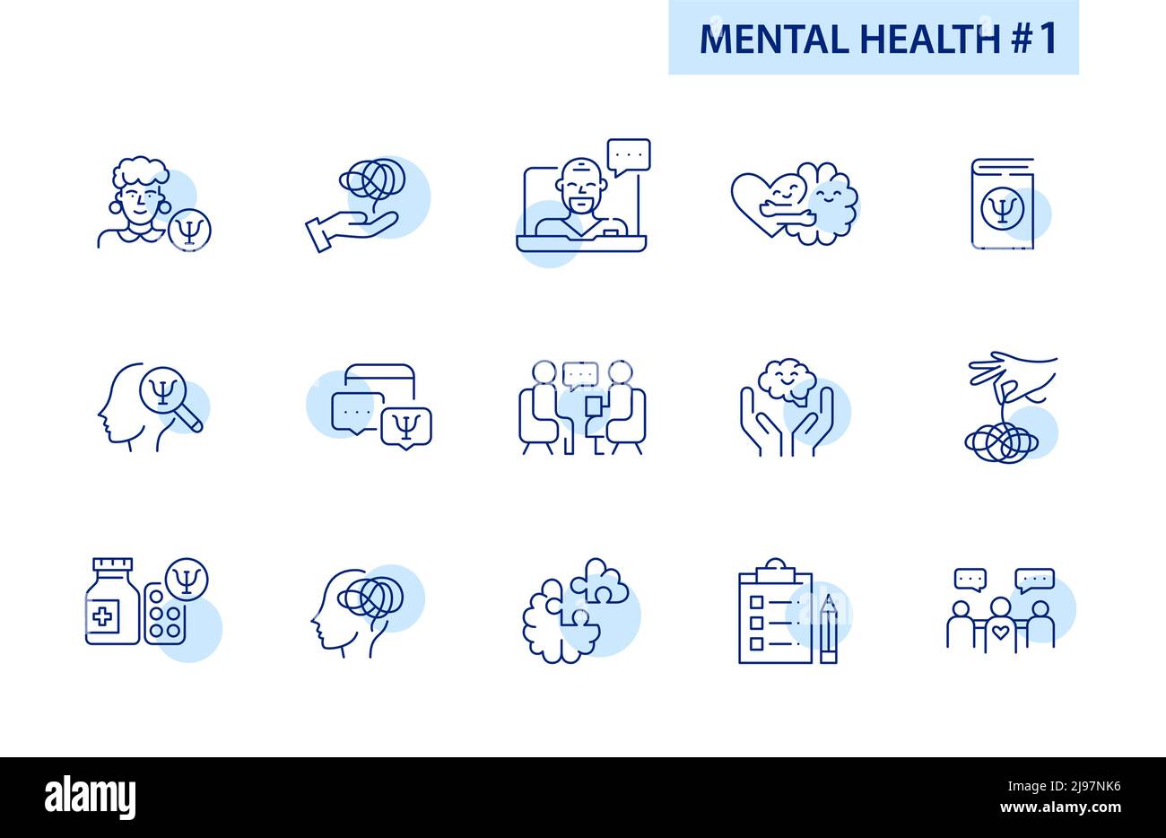 Mental health and psychological help. Set of 15 pixel perfect line art ...
