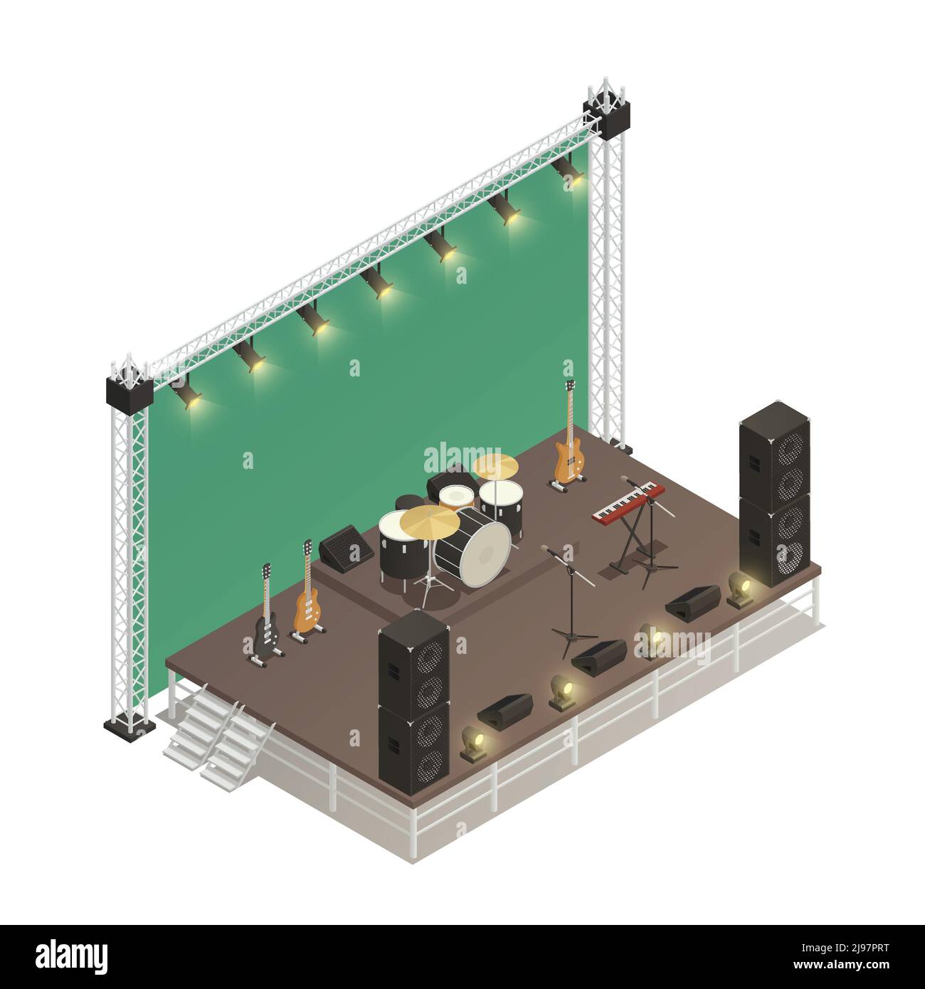 Truss construction of stage for street performance with audio ...