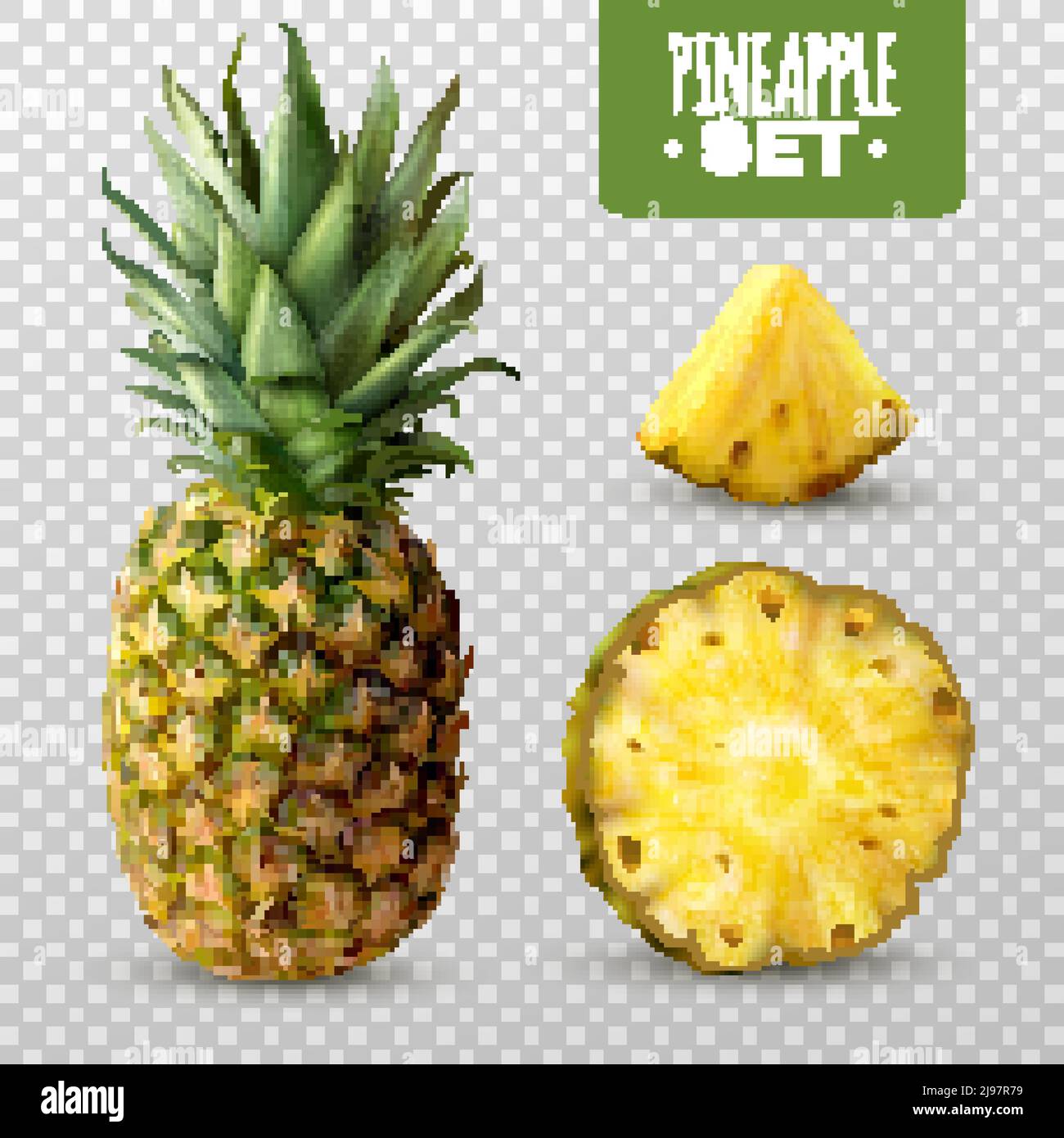 Fresh ripe sliced pineapple set isolated on transparent background ...