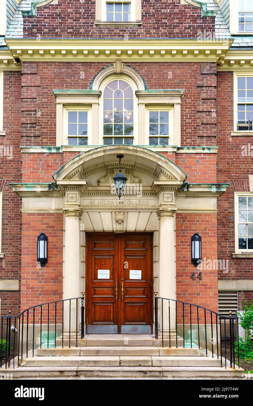 Entrance door in St. Hilda's College. The old architecture building is ...