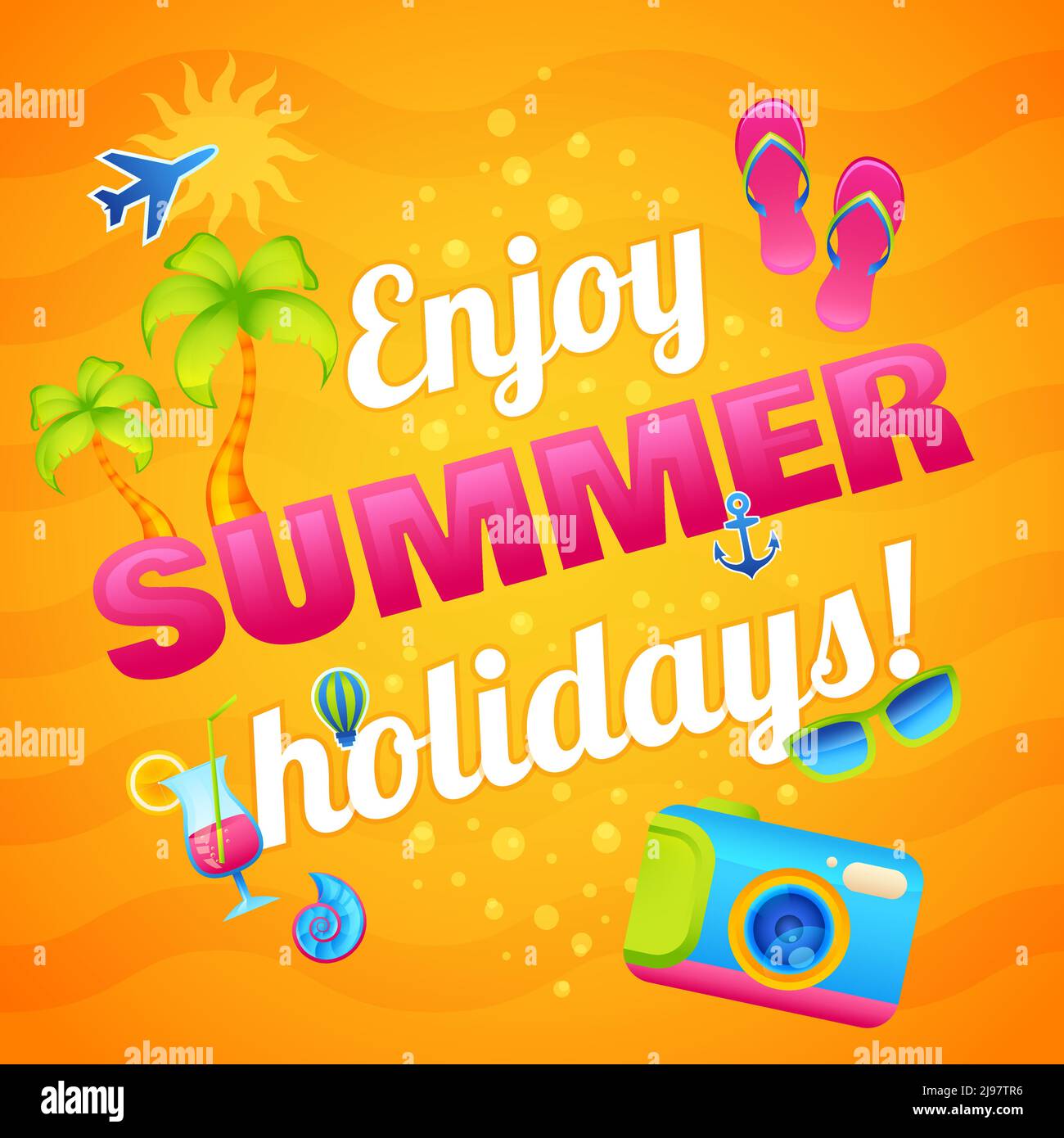 Travel and vacation poster with enjoy summer holidays text and tourism ...