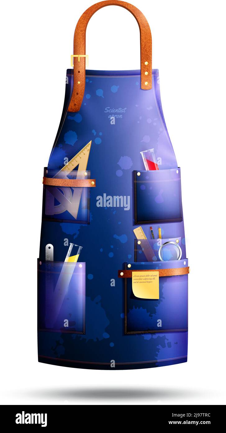 Realistic blue spotted apron of scientist with leather elements and ...