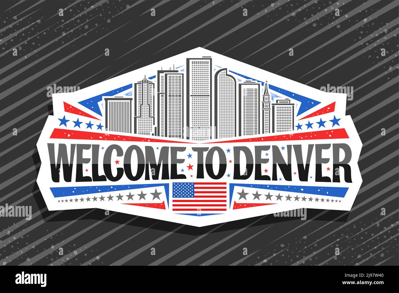 Vector logo for Denver, white decorative tag with illustration of ...