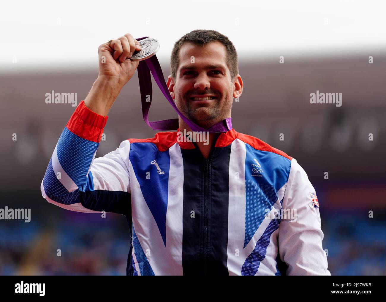 Robbie Grabarz receives his silver medal for the Men's high jump at the ...